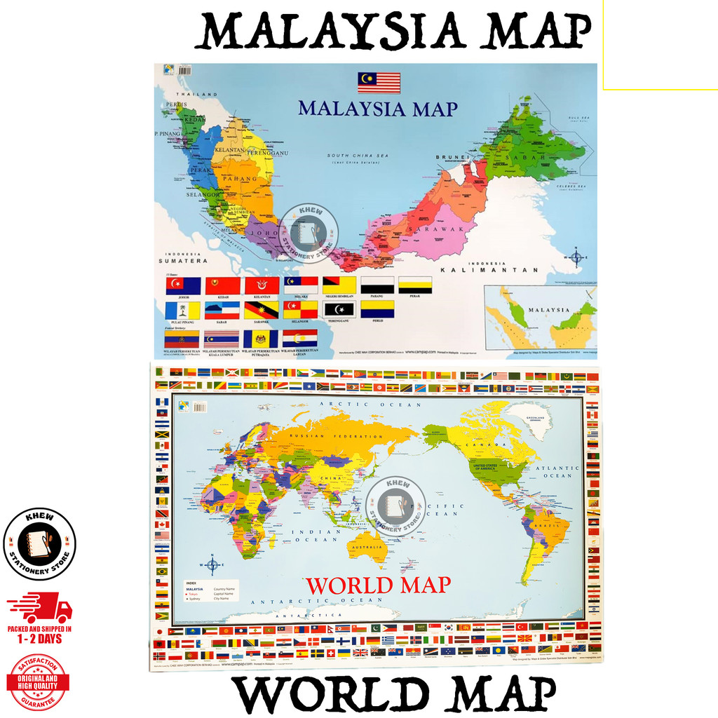 WORLD MAP / PETA DUNIA [ 49.5CM X 74CM ] (READY STOCK) | Shopee Malaysia