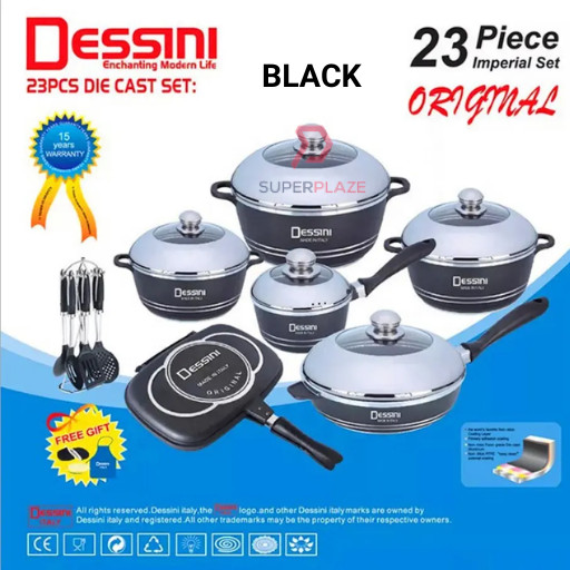 Black Color 23 Pcs Dessini Cookware Set Italy Granite Aluminium Non ...