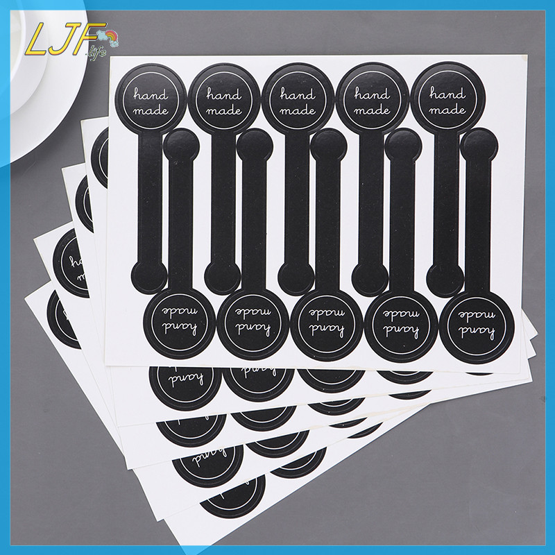 LJF 50Pcs "Hand Made" Black Sealing Sticker Packaging Sticker Label DIY ...