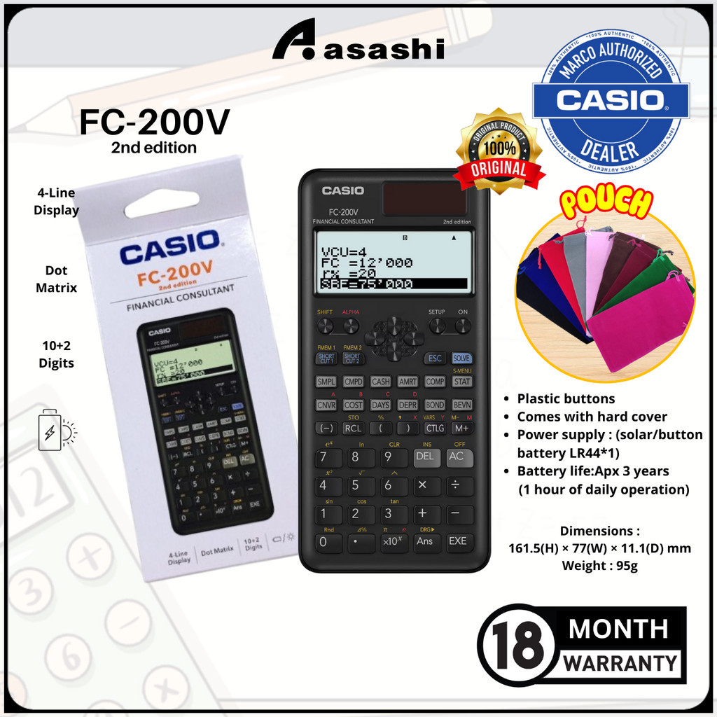 Casio FC-200V 2 / FC-200v2 Financial Calculator with 2 way power | Shopee Malaysia