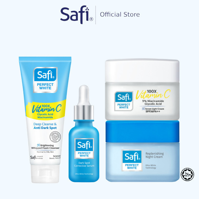 Safi Perfect White Cleanser (95g) + Dark Spot Serum (30ml) + Light ...