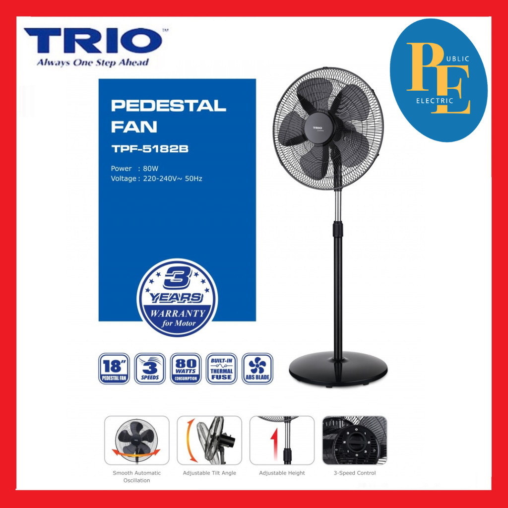 Trio 18" / 45cm Stand Fan Pedestal Fan TPF-5182B | Shopee Malaysia
