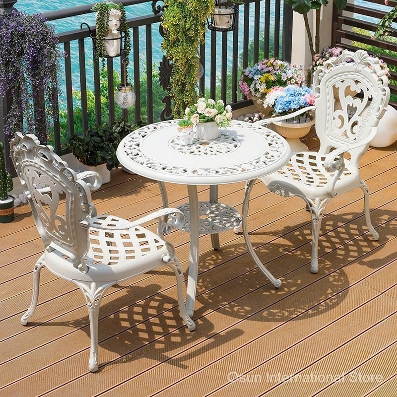 Balcony Small Table Chair Three-Piece Set Cast Aluminum One Table Two ...