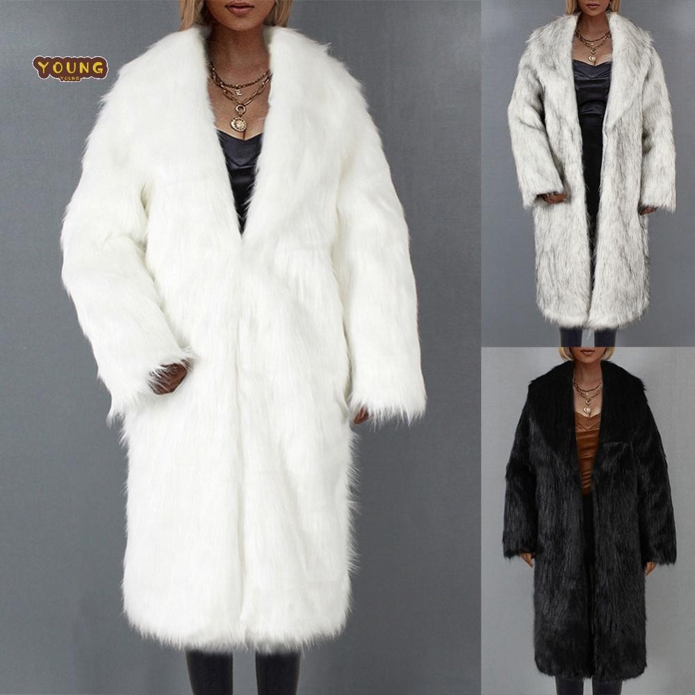 Trendy Long Women's Faux Fur Coat Black Overcoat with Suit Collar Winter Fashion | Shopee Malaysia