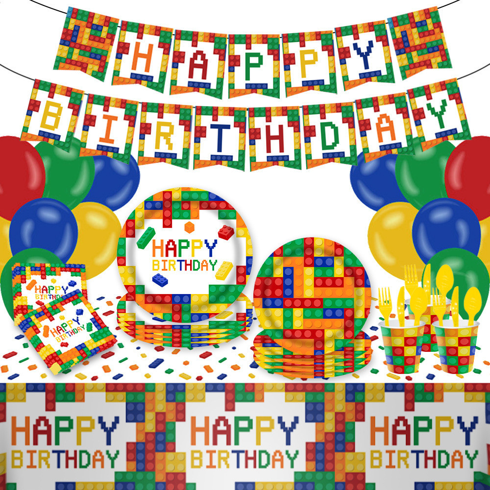 Colorful LEGO Building Blocks Birthday Themed Party Supplies Children's ...