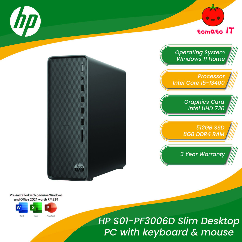 HP S01-PF3006D Slim Desktop PC with keyboard & mouse (I5-13400/8GB DDR4 ...