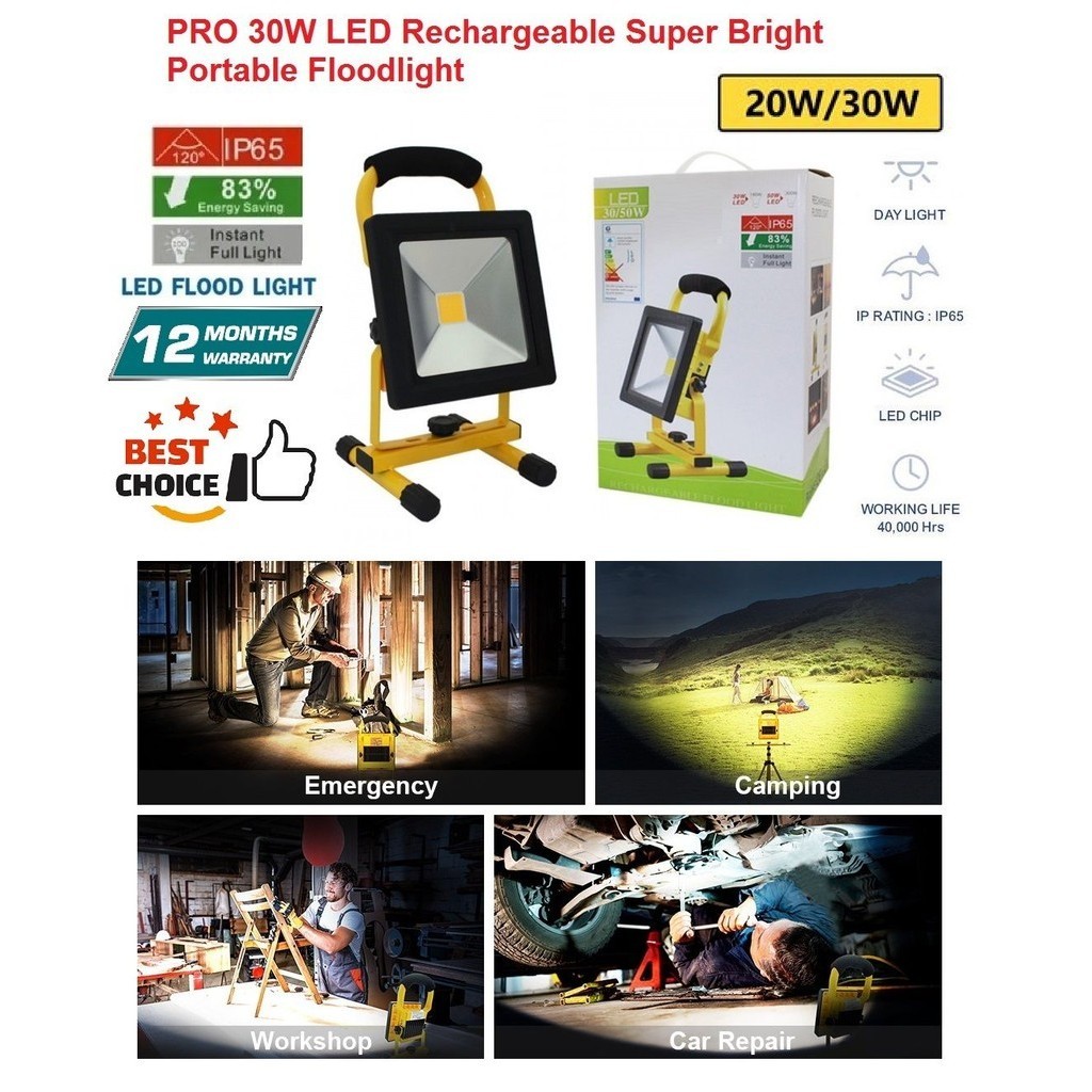 PRO LED 20W / 30W Rechargeable Portable Outdoor FloodLight (Rating IP65) | Shopee Malaysia
