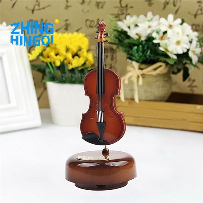 Violin Music Box Mini Vintage Musical Box with Rotating Base, Classical ...