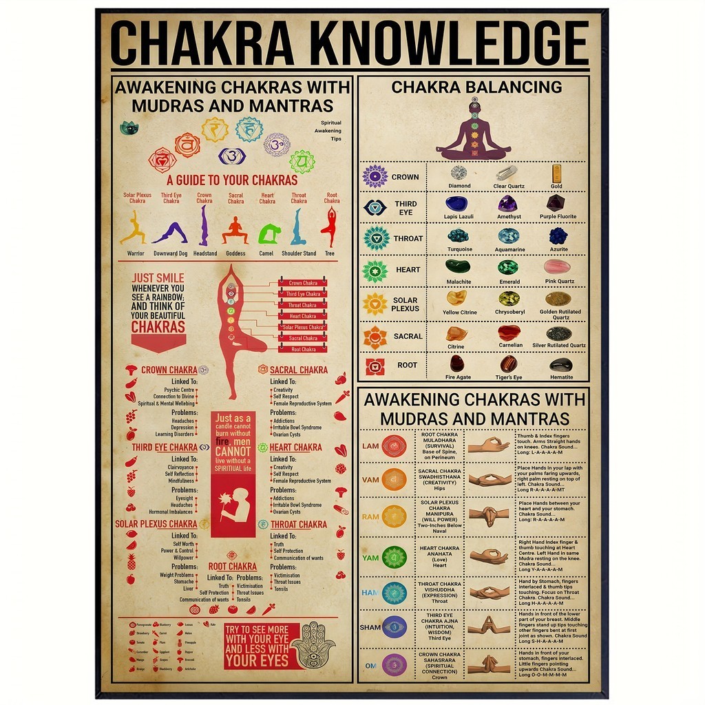 1pc Vibrant Chakra Art Print - Educational Yoga Canvas Poster ...