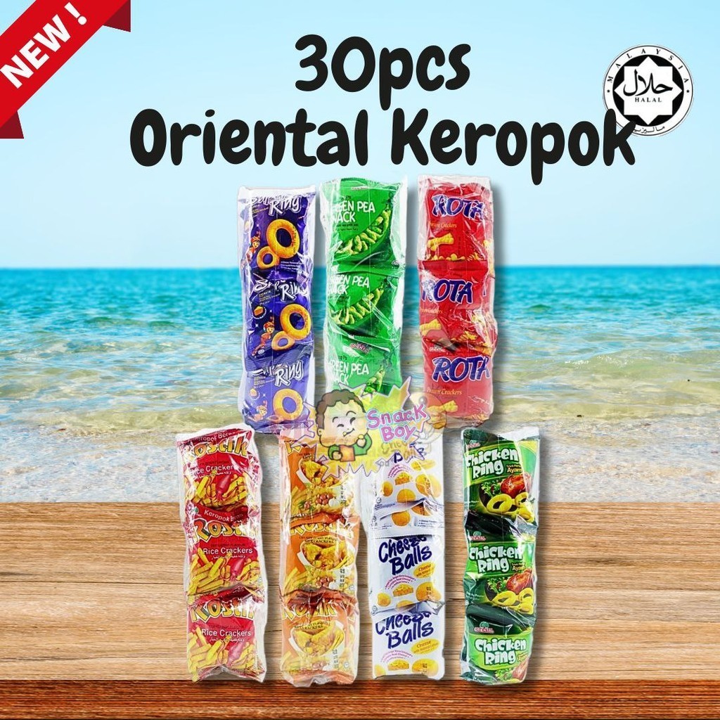 30pcs x 14g Keropok Bundle Snack Oriental Super Ring / Green Pea / Rota ...