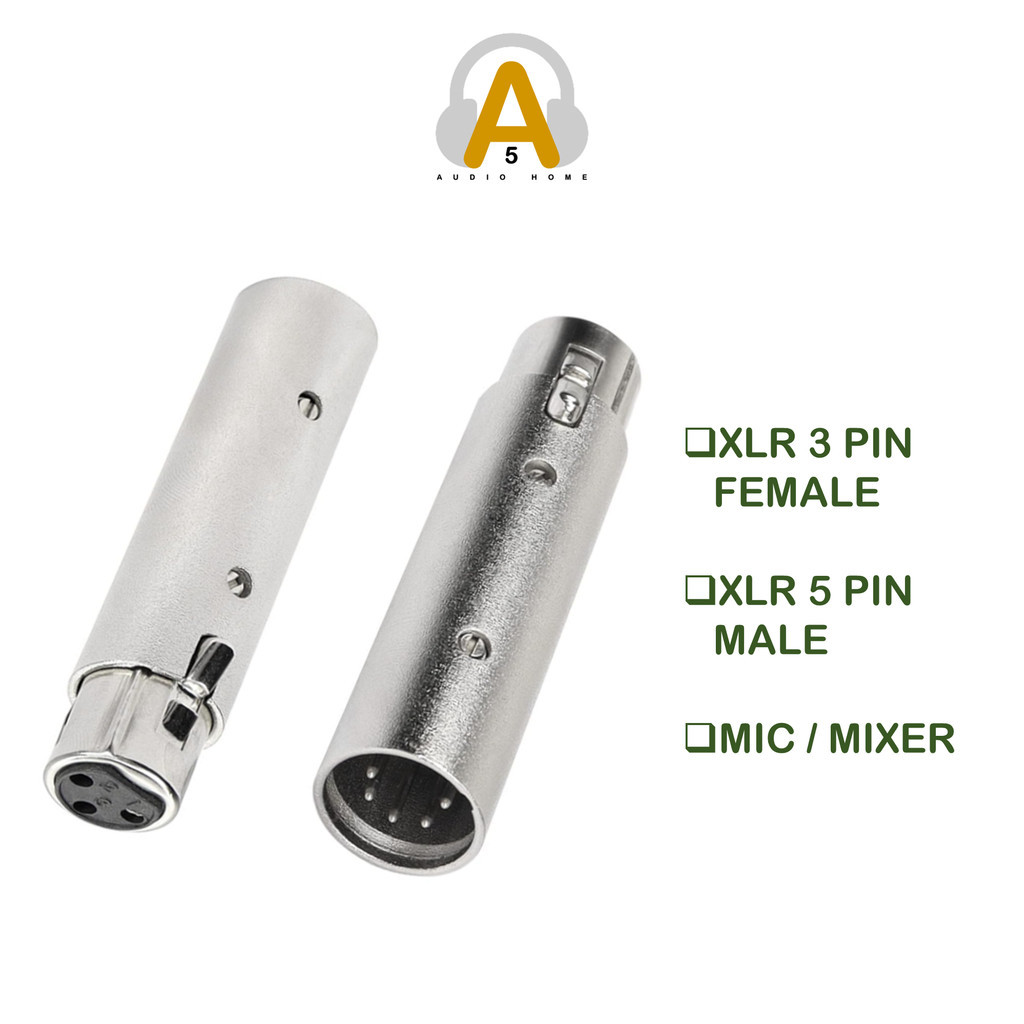 XLR 3Pin Female to 5Pin Male Adapter Connector Gender Changer for ...