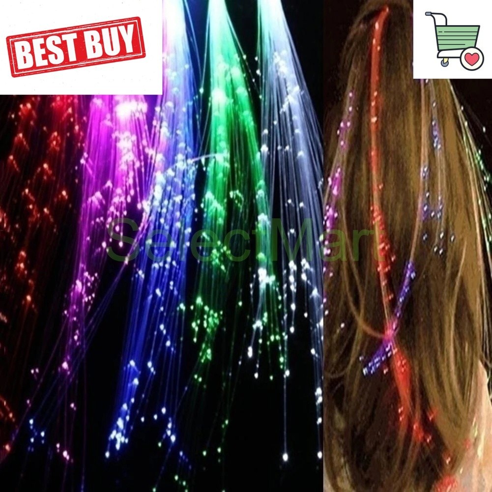 SM -LED Lights Up Fiber Optic Multi Color Mohawk Glow Hair Party Rave ...