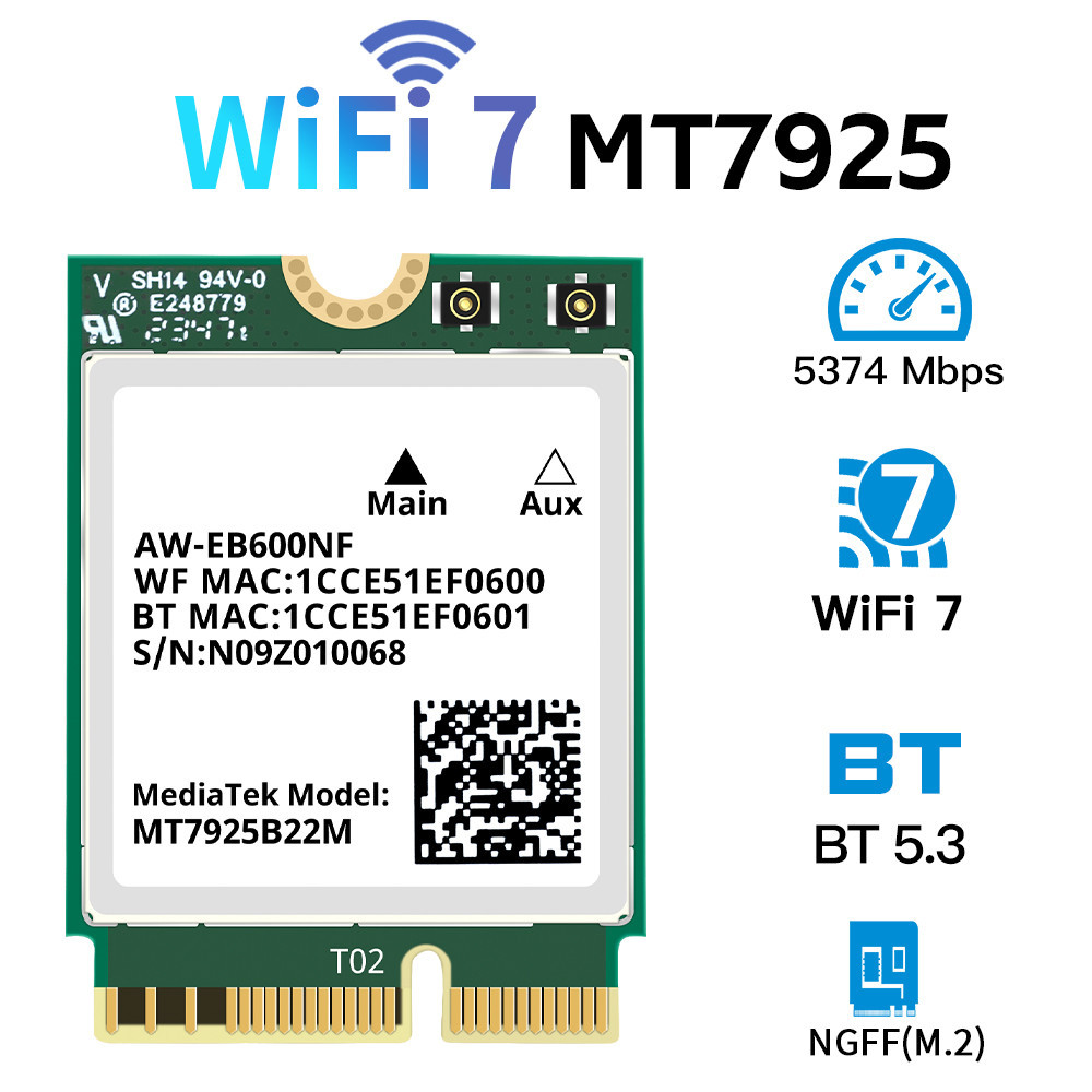 Wi-Fi 7 MT7925 M.2 Wireless Lan Card 5400Mbps key E 2.4G 5G 6G BT5.3 ...