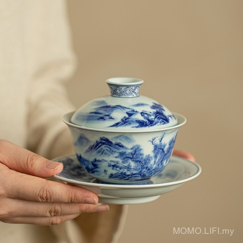Jingdezhen Blue White Large Gaiwan Sancai Not Hot Toast Tea Bowl Tea ...