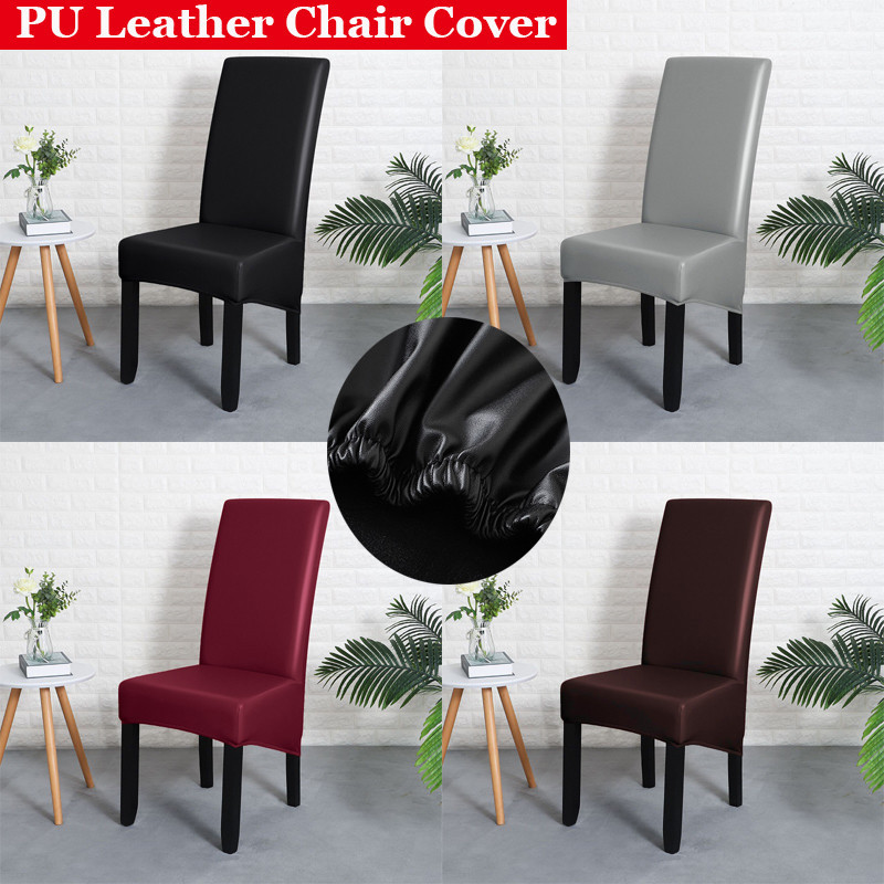1 Piece High Back Chair Cover Solid Color PU Leather Universal Elastic ...