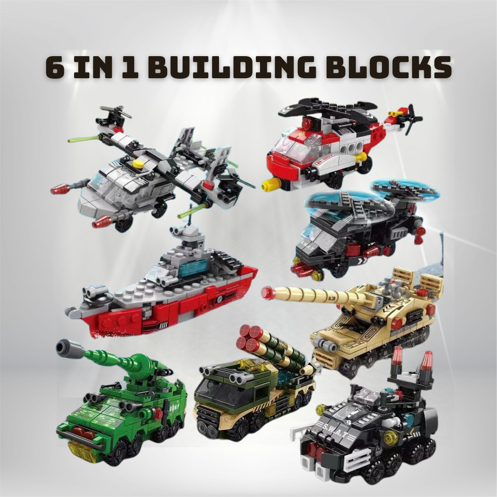 Building Blocks 6 in 1 Blok Pembinaan Lele Brother Train Police Army ...
