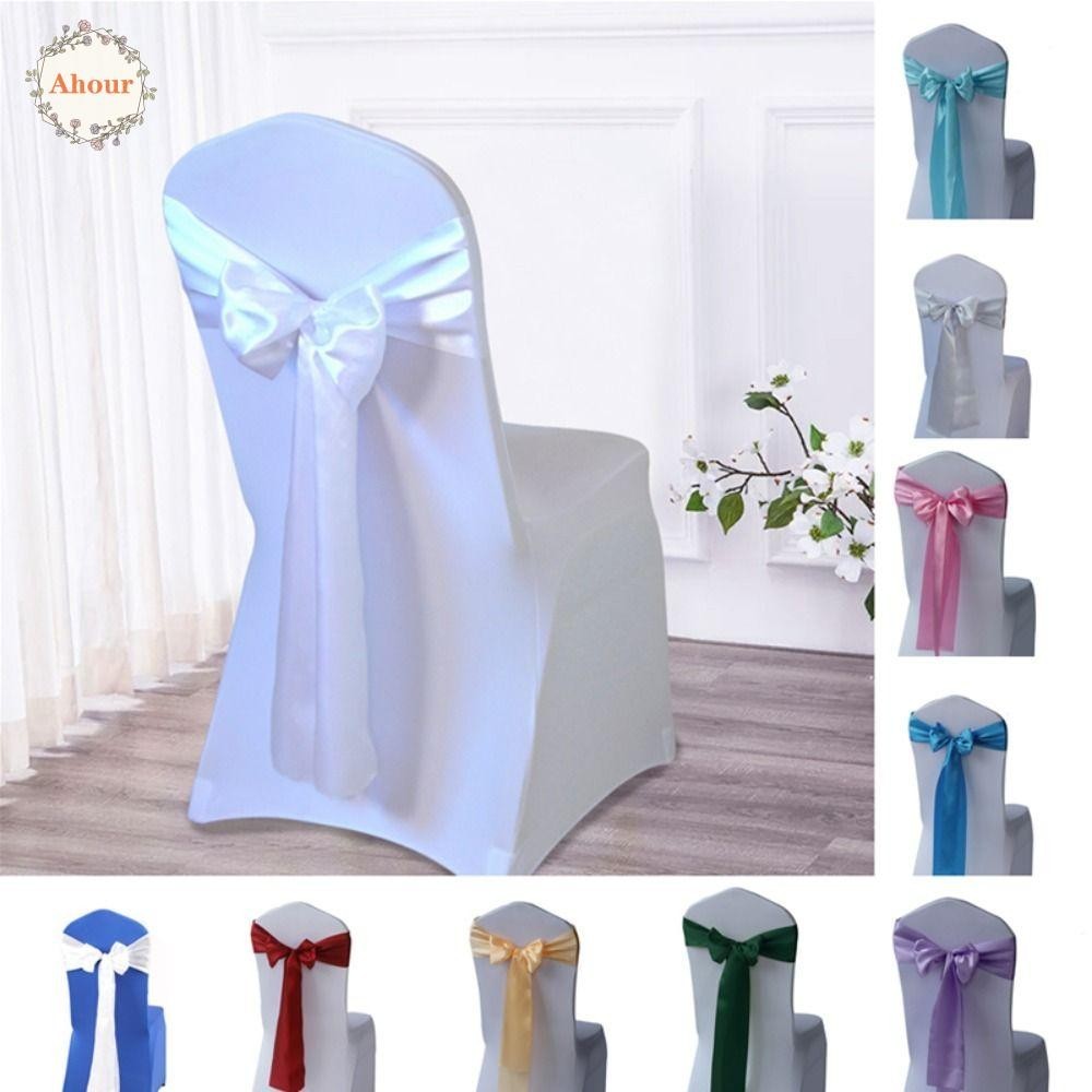 AHOUR Chair Bow Knot Ribbon, Solid Color Shiny Satin Chair Sash, Party ...