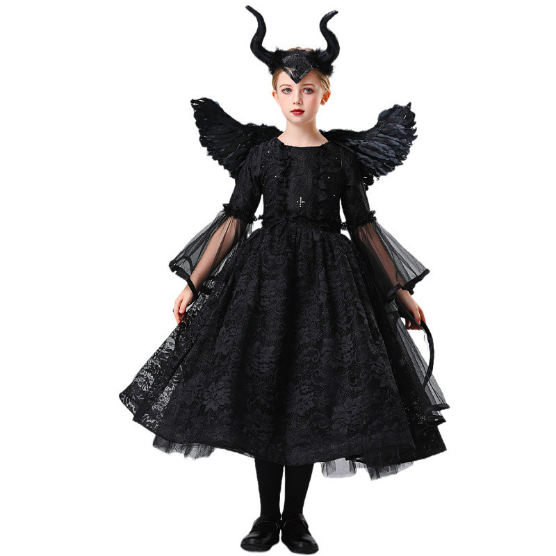 Halloween Children's Costume Vampire Sleeping Curse cosplay Black Dress ...