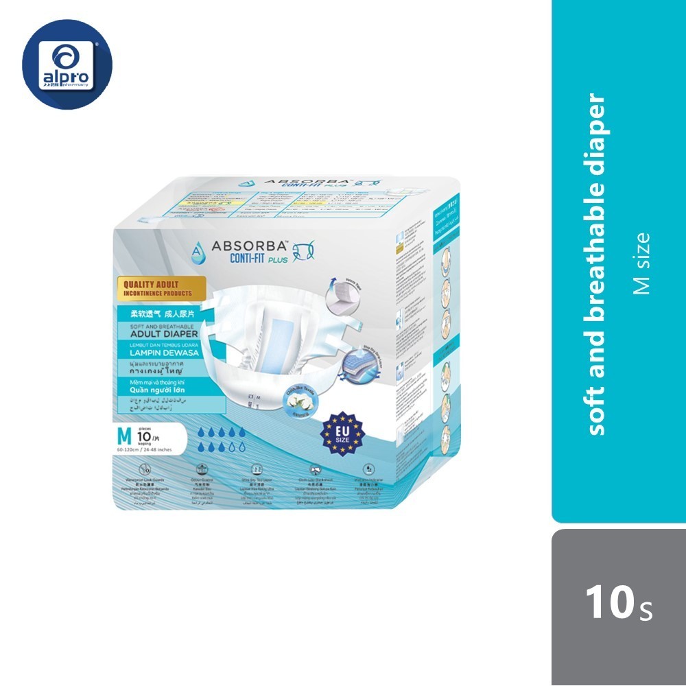 Absorba Conti-Fit Plus Adult Diapers Size M (10's) | Soft and ...