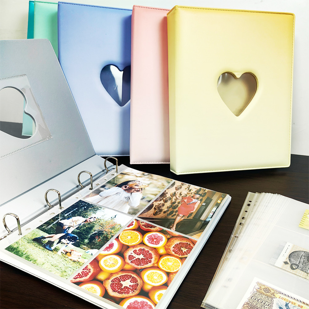 4-Ring A4 Binder Insertable Scrapbook Photo Album Gradient Macaron PU ...