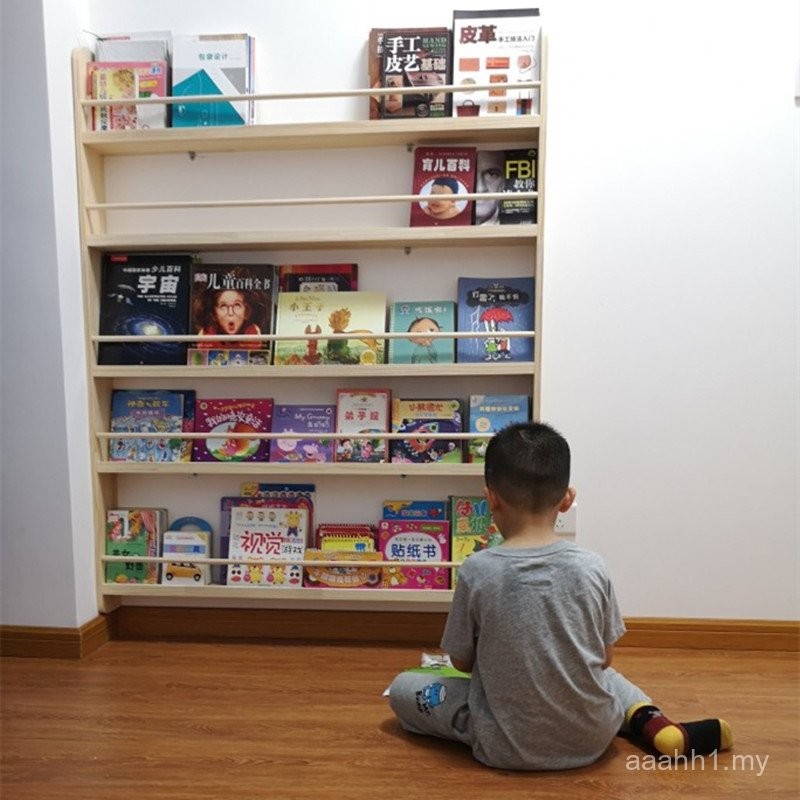 Children Solid Wood Wall-Hanging Bookshelf Wall Storage Magazine Rack ...