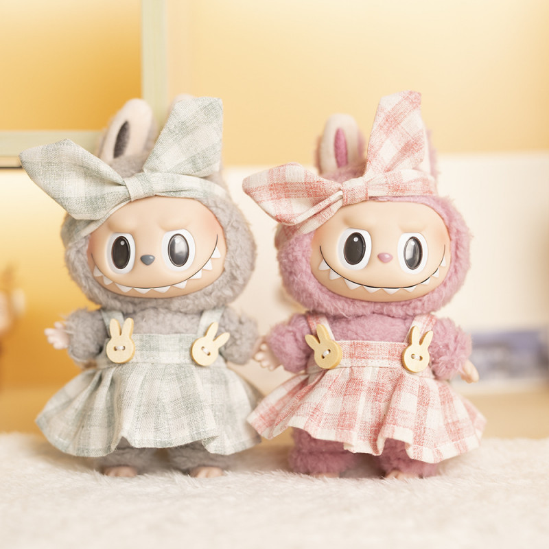 Labubu Doll Dress Pink Green Plaid Dress Labubu Doll Fashion Plush Toy ...