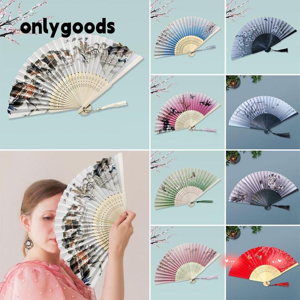 ONLYY Hand Fan, Silk Tassel Elegent Vintage Folding Fan, Outdoor Bamboo ...