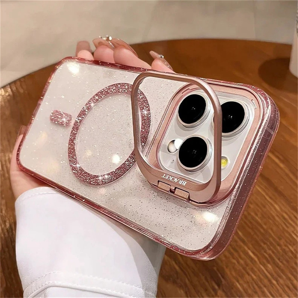 Luxury Lens Flip Bracket Glitter Magnetic Phone Case for iPhone 16 15 ...