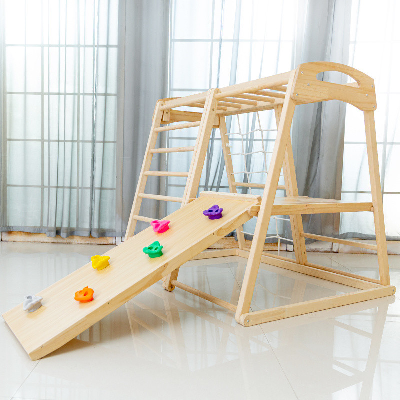 Climbing Frame Children Indoor Solid Wood Slide Baby Swing Ring ...