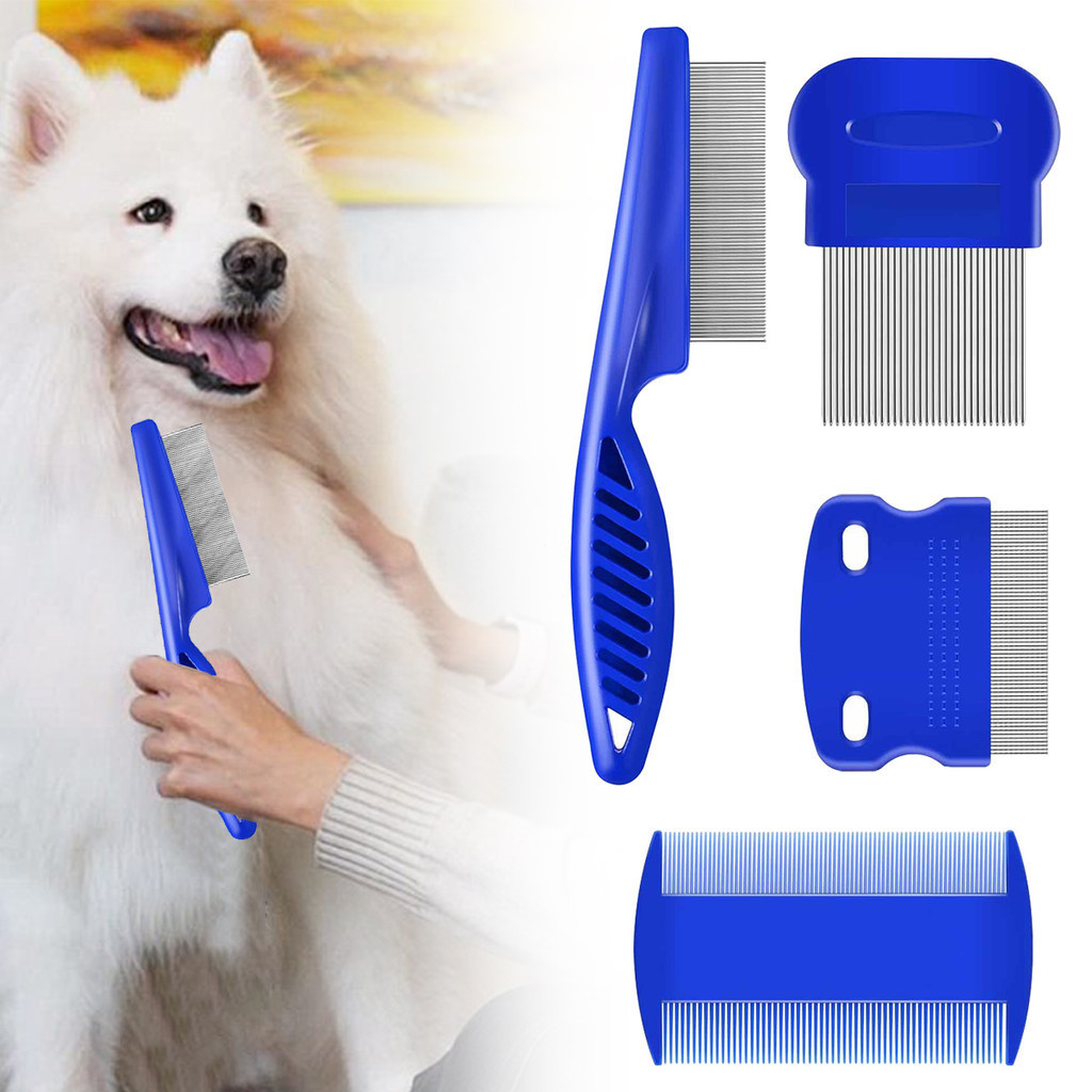 4 Pcs/set Pet Flea Comb Stainless Steel Head Lice Comb Fine Tooth Dogs ...