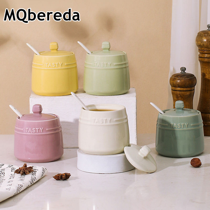 Nordic Ceramic Spice Jar with Lid Household Kitchen Salt Sugar Storage ...