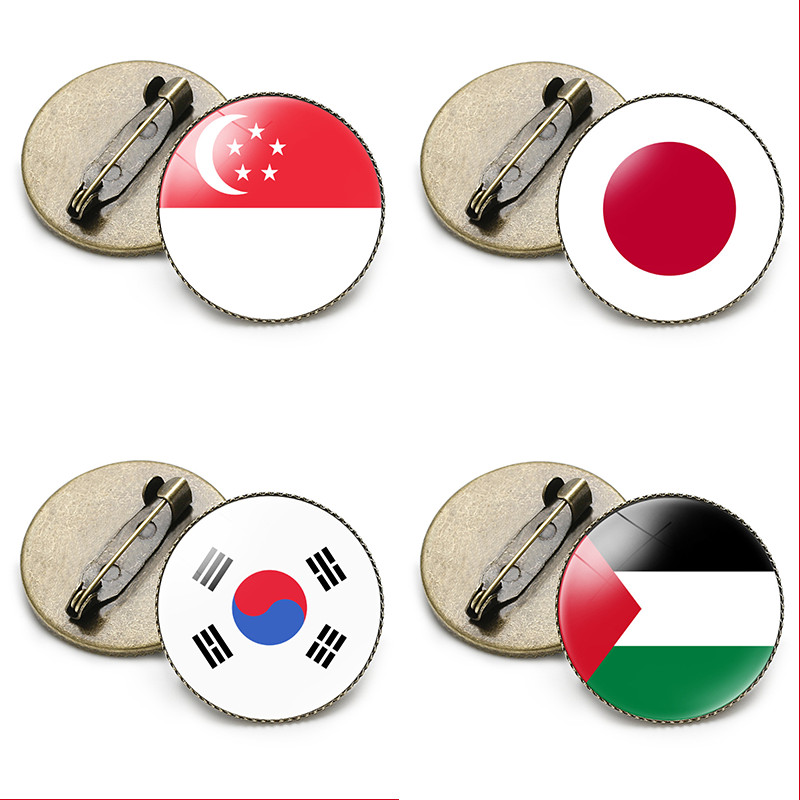 Country Flag Pin Time Gem Retro Brooch Singapore Thailand South Korea ...