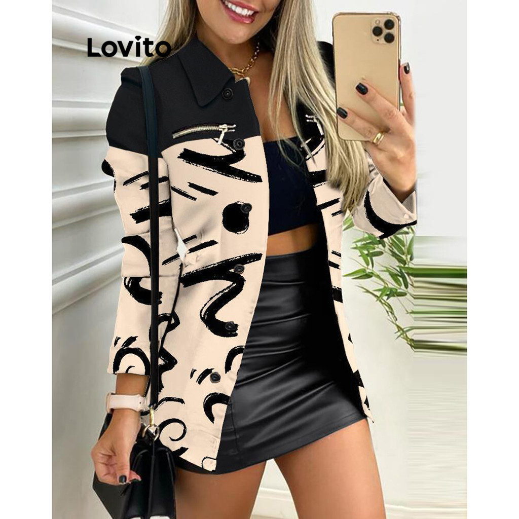 Lovito Casual Geometric Colorblock Blazer for Women LNL58216 Lovito ...