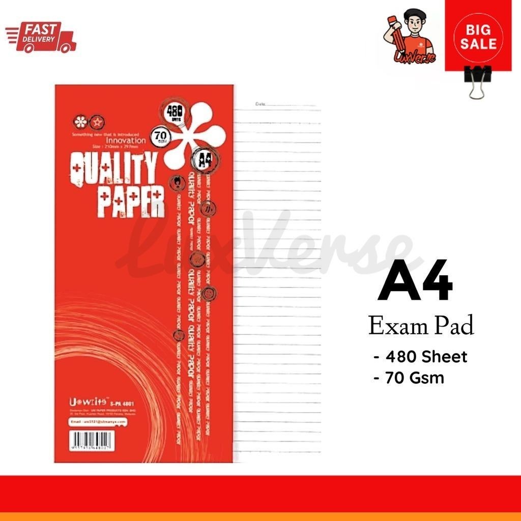 Uni Paper Foolscap Paper Quality Paper Test Pad A4 480 sheets 70gsm S ...