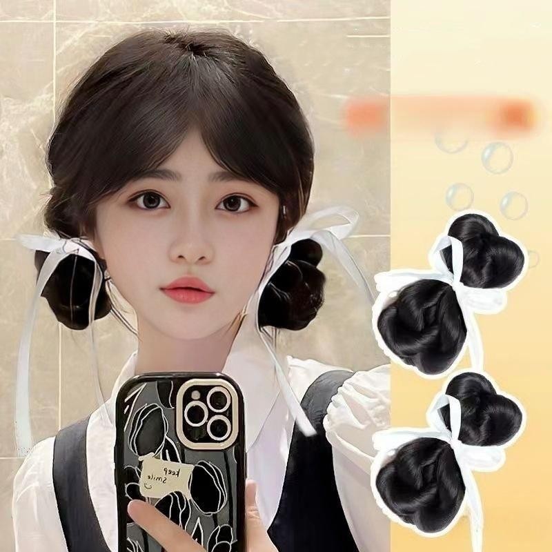 Ballet Style Meatball Head Wig Bow knot Hair Wigs Age Reducing Sweet ...