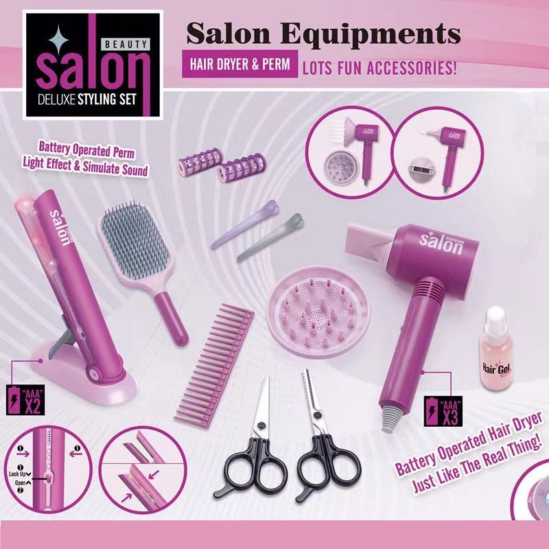 Children's play house girl DIY hair salon hair dryer and straightener ...