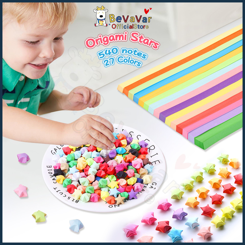 BEVAVAR 540pcs Origami Star Paper Strips 星星纸 Multicolor Lucky Star ...