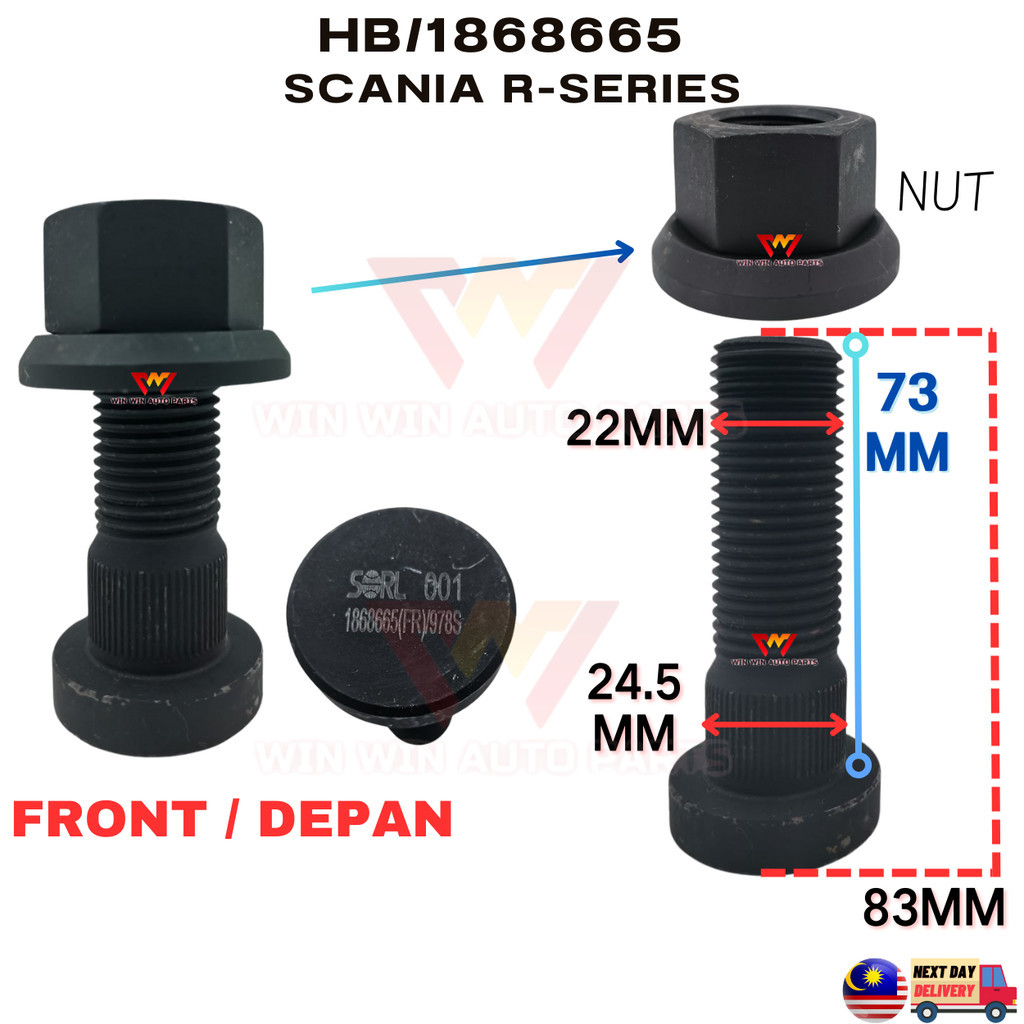 HB/1868665 Scania R-Series *Front / Depan* 73MM ,P-G-R-T Series Hub ...