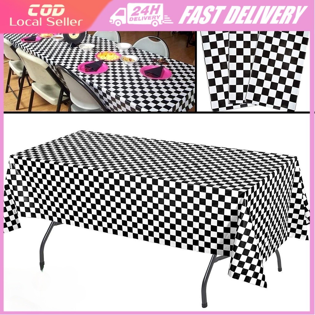 137*274CM Black and White Checkerboard Tablecloth Disposable F1 Race ...