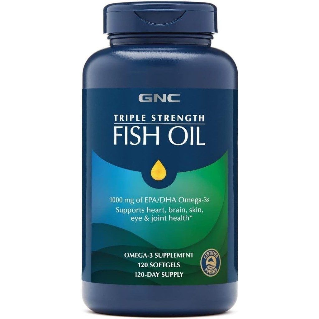 GNC Triple Strength Fish Oil 1000 mg of EPA/DHA Omega-3, 120 Softgels ...