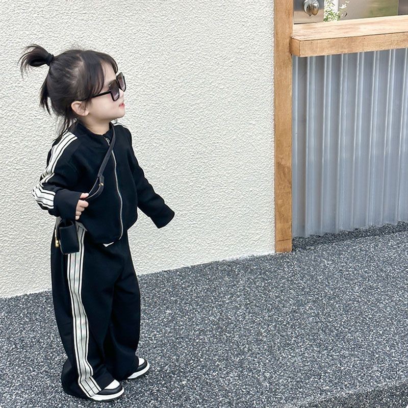 2Pcs Set Kids Girl Long Sleeve Set Sport Suit Casual Set Black Suit ...