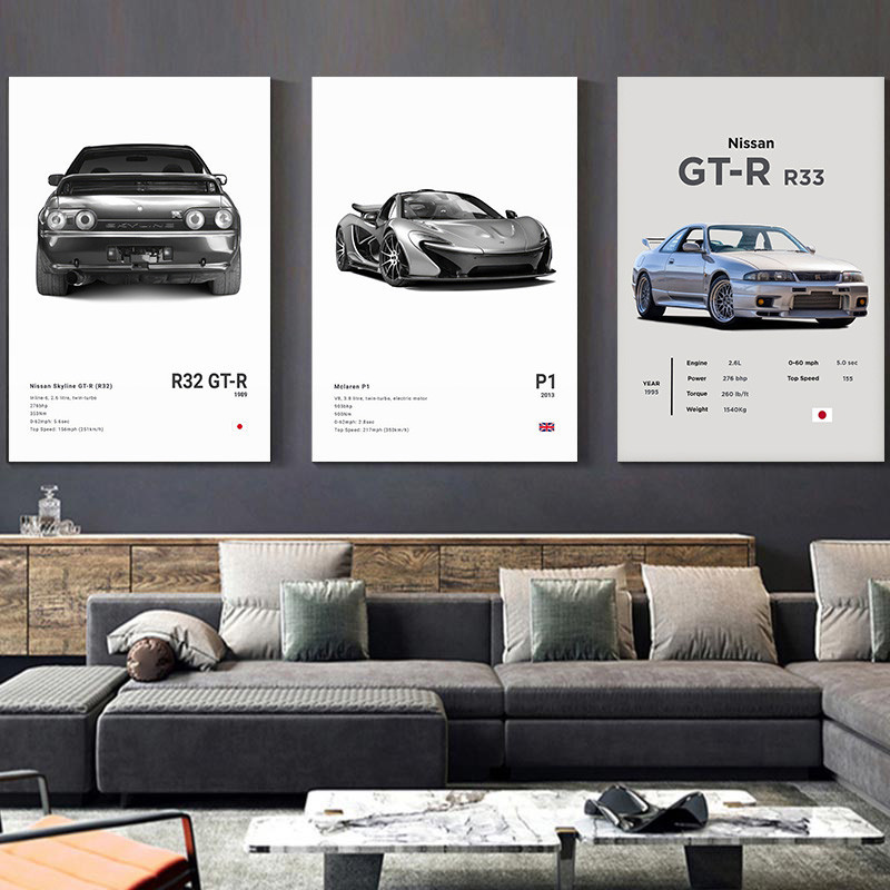 GTR Racing Posters Famous Roadster Canvas Painting Wall Art Prints ...