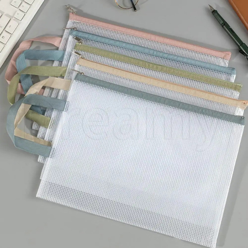 A4 Mesh Grid File Bag - Double Layer Storage Bag - Pvc Document Storage ...