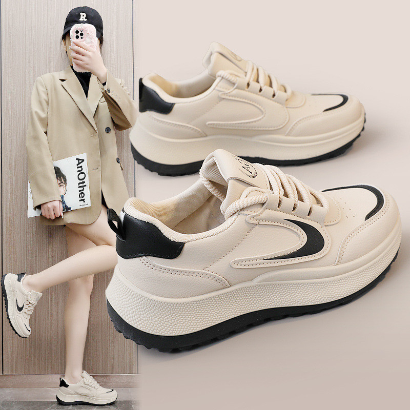 Kasut perempuan Style Breathable Leather Casual Heightening Thick-Soled ...