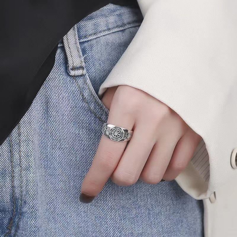 New Six-Star Cyberpunk Ring Female Retro Domineering Men Women Opening ...
