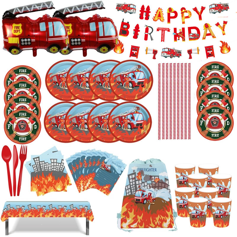 Fire Truck Theme Party Decoration Tableware Paper Cup Paper Tray Paper ...