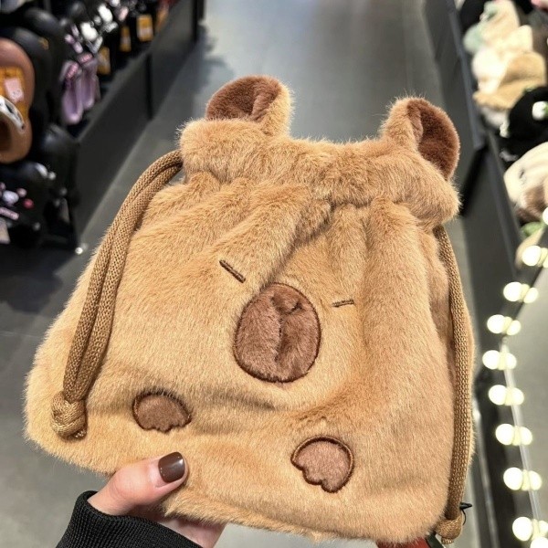 High-value Niche Cute Capybara Student Plush Cartoon Drawstring Pocket Cute Capybara Stationery ...