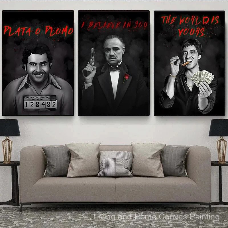 Movie Mafia Boss Legendary Figure Poster Prints Mafia Portrait Canvas ...