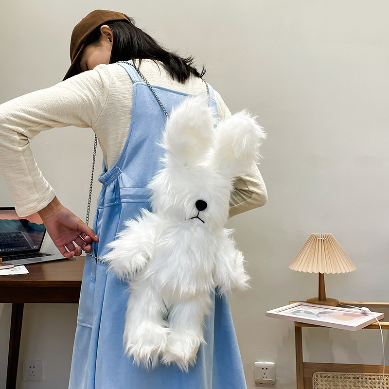 New Style Furry Colorful Chain Backpack Cute Cartoon Rabbit Year Long ...