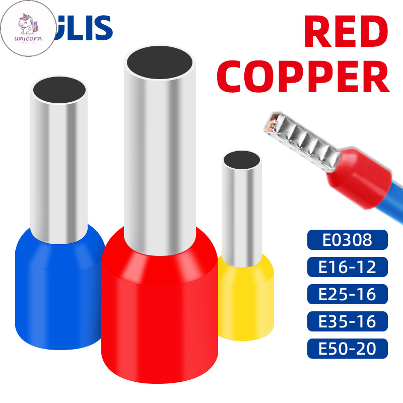 UN VE European Wire Connector Terminal Pin Tube Wiring E0308 E16-12 E25-16 E35-16 E50-20 ...